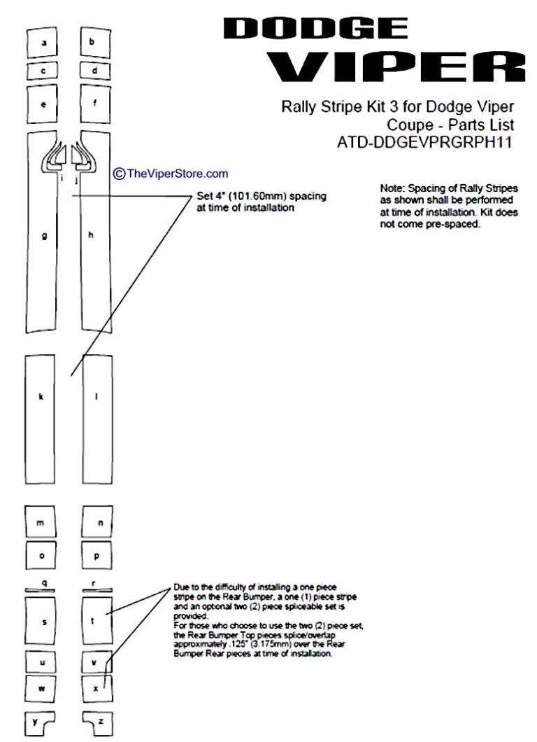 Dodge Viper GTS Coupe (1996-2002) Double Stripe Kit 3 (8" stripes) With ...